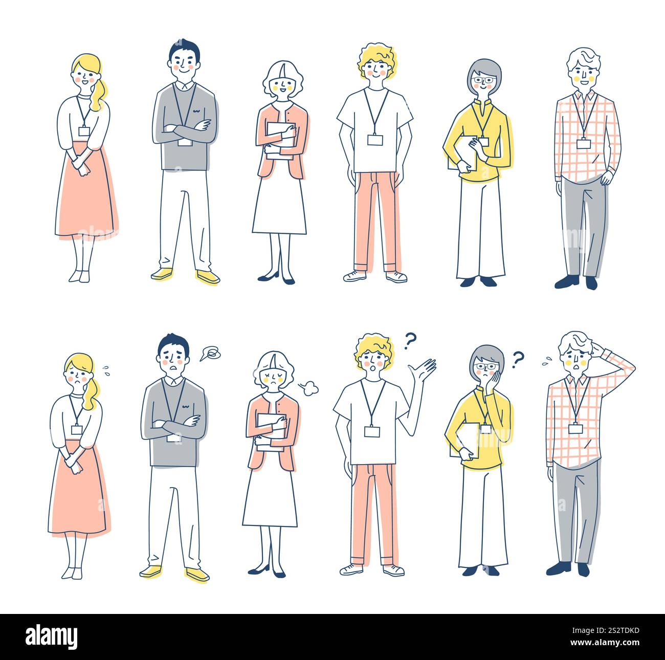 Business person, 6 men and 6 women, full body, 2 facial expressions Set ...