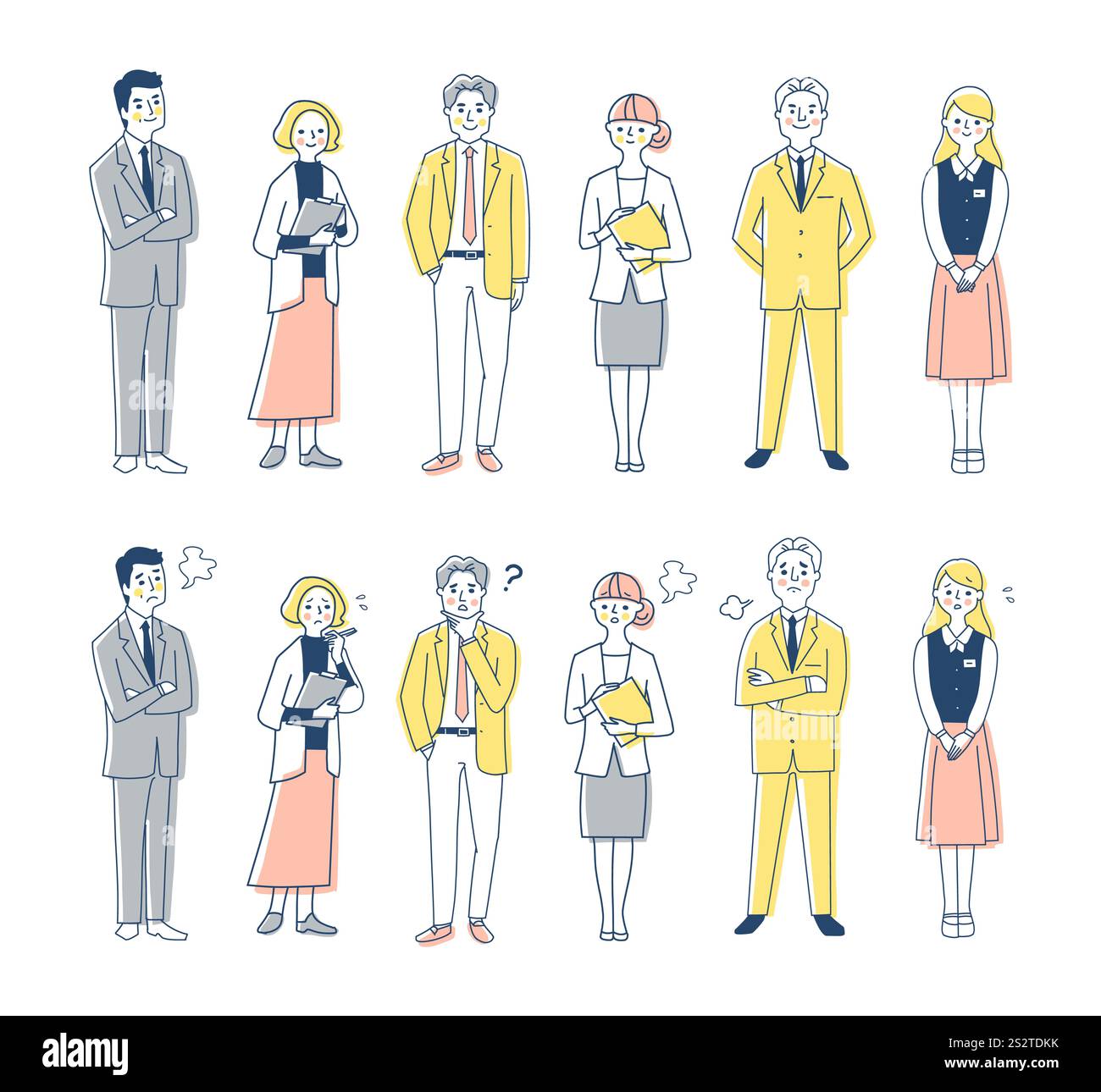 Business person, 6 men and 6 women, full body, 2 facial expressions Set ...