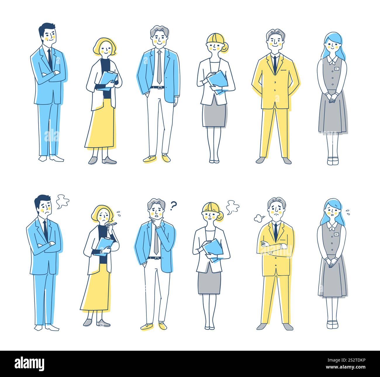 Business person, 6 men and 6 women, full body, 2 facial expressions Set ...