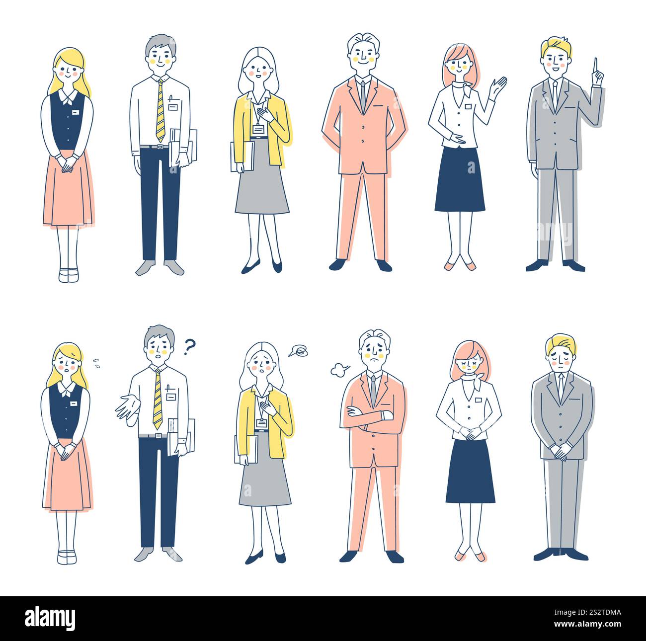 Business person, 6 men and 6 women, full body, 2 facial expressions Set ...
