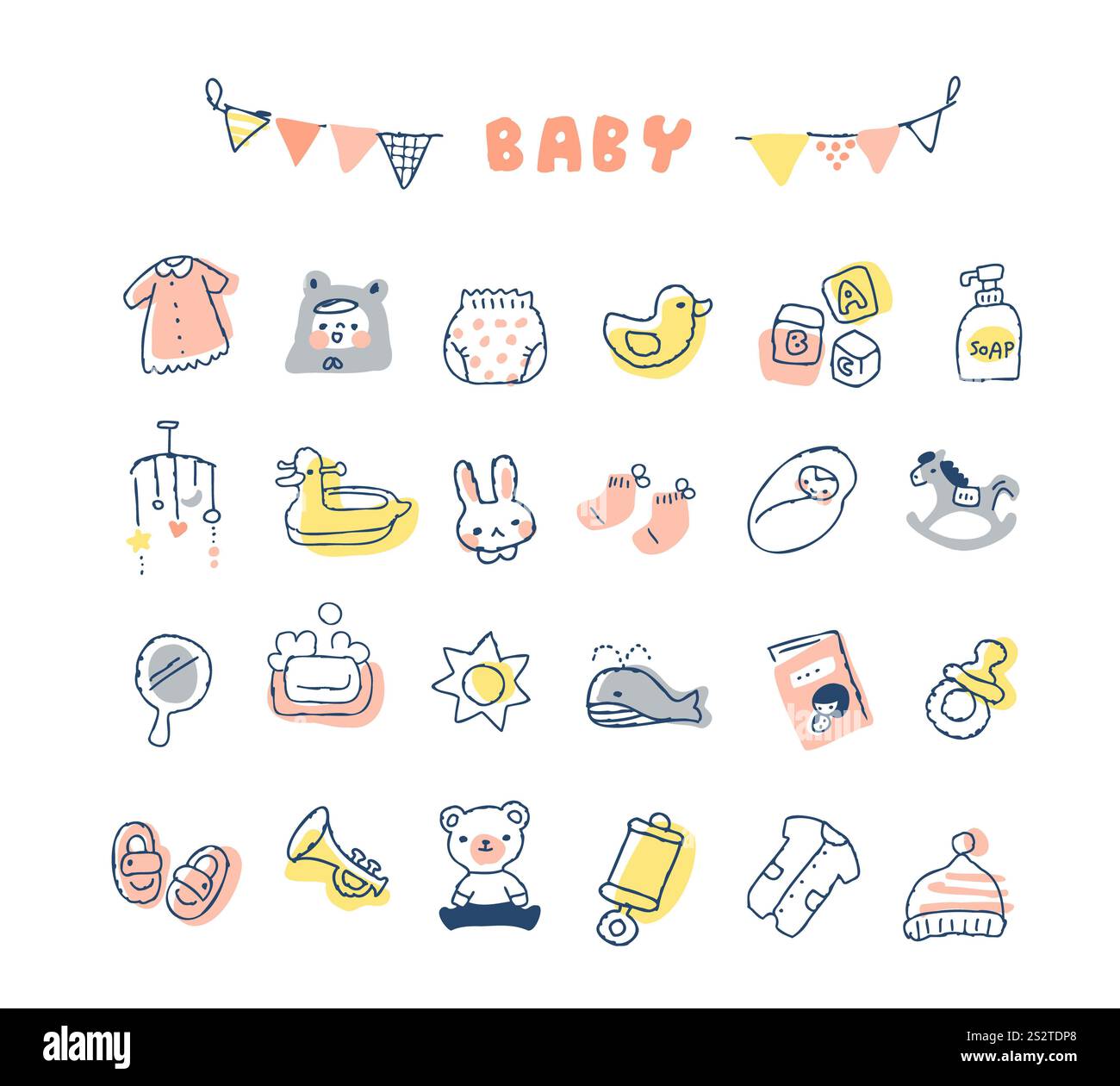 Set wooden rattle baby Cut Out Stock Images & Pictures - Alamy