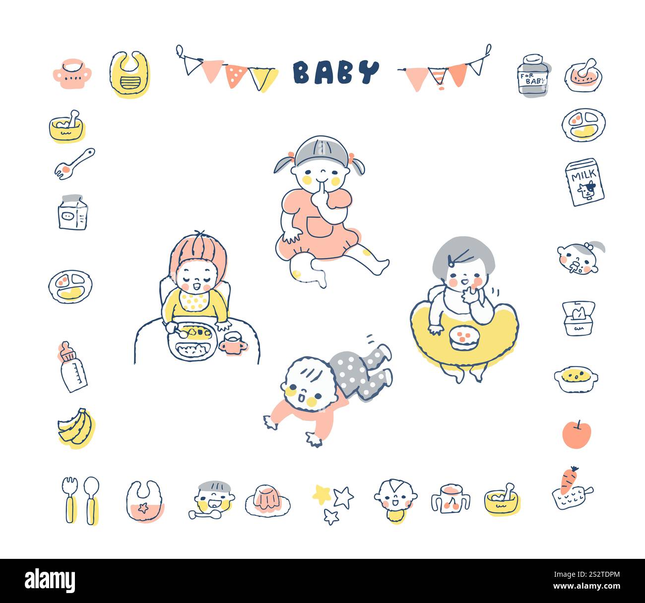 Baby different poses and icons set Stock Photo - Alamy