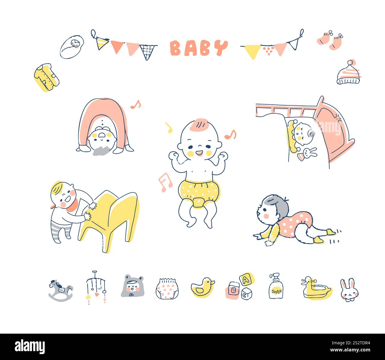Baby different poses and icons set Stock Photo - Alamy