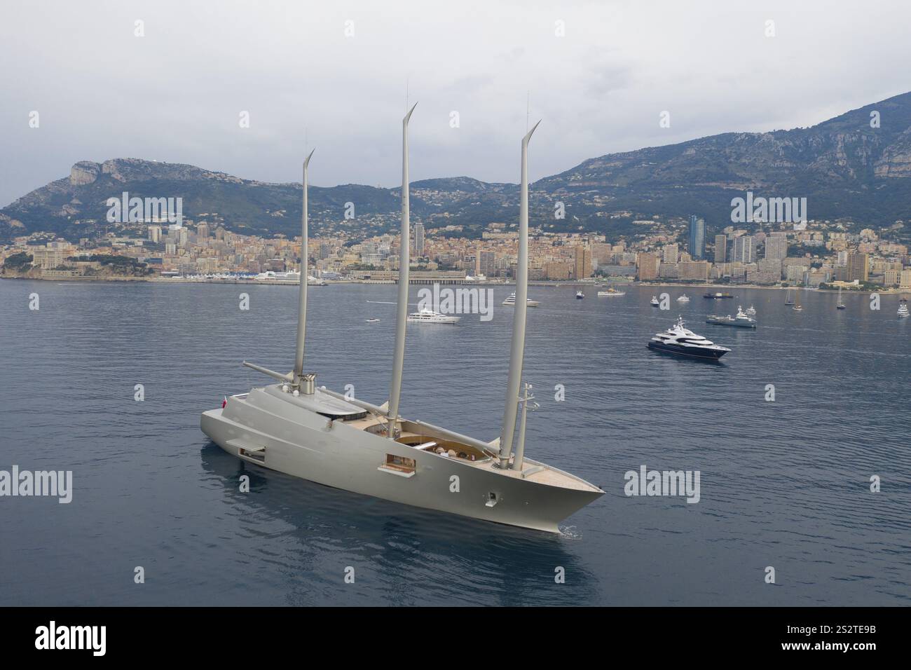 Aerial view 143 metre long Sailing Yacht A, largest sailing yacht in ...