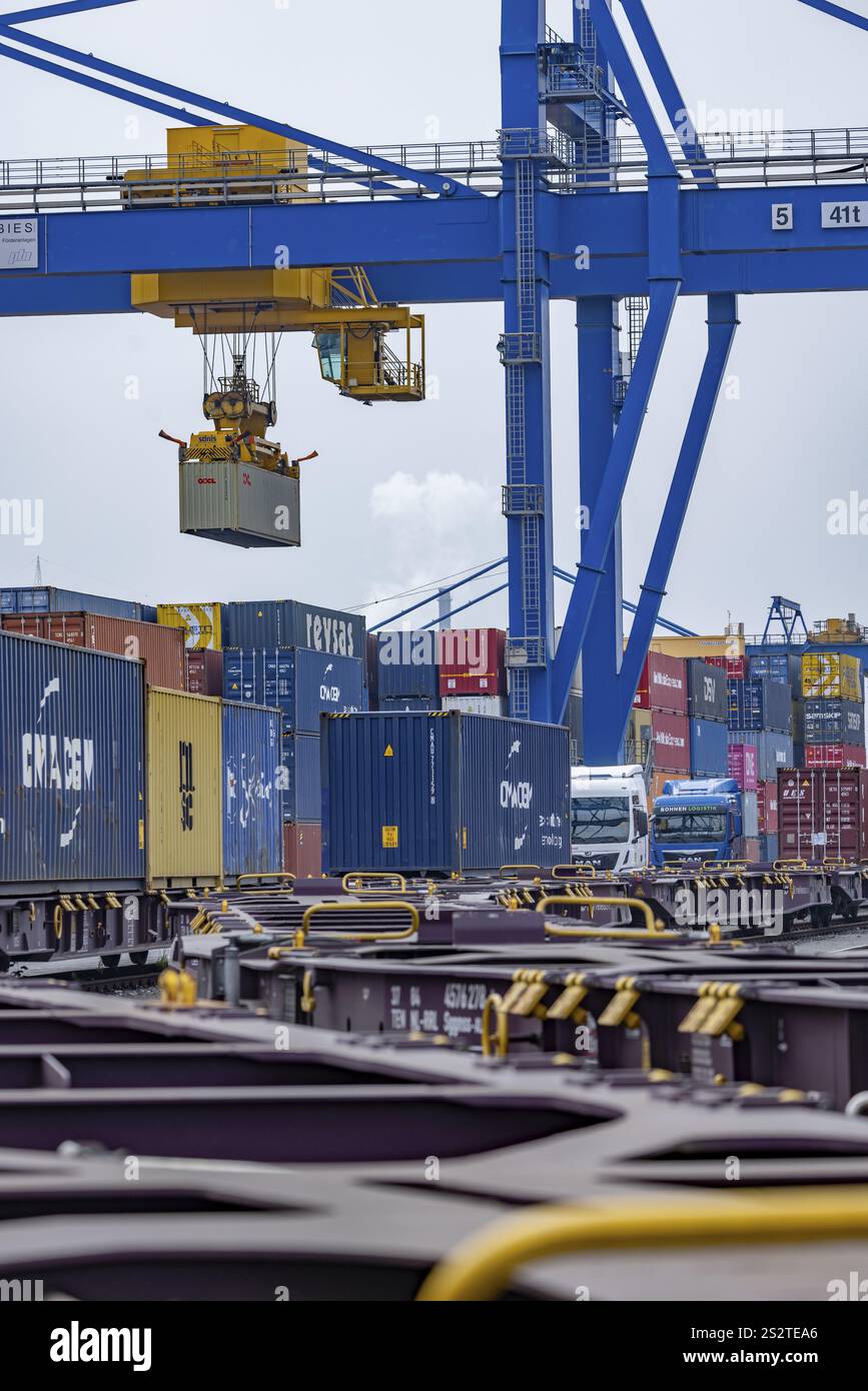 Crane loads containers onto trains and lorries at the D3T container ...