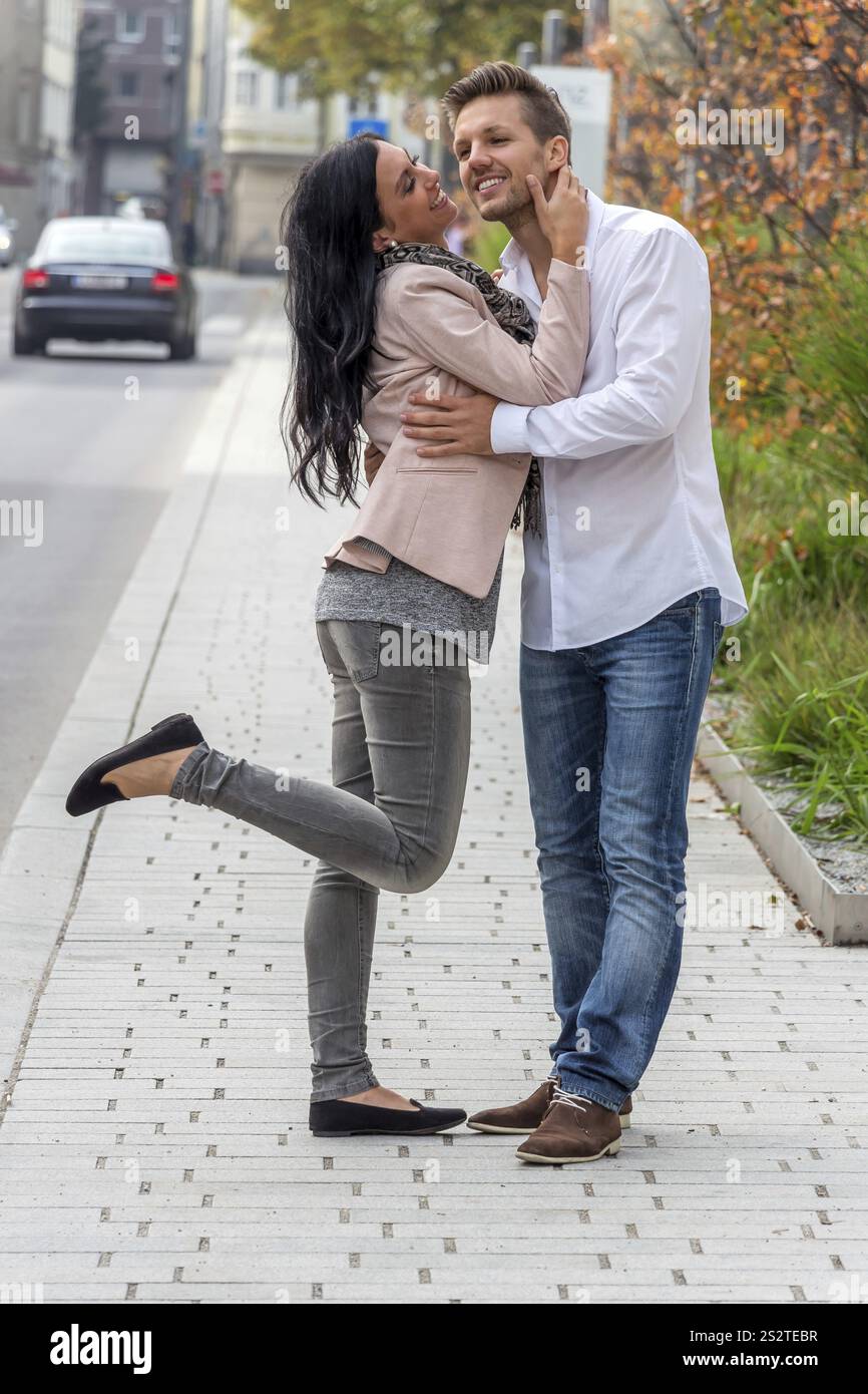 A couple having fun on a walk through the city of Austria Stock Photo ...