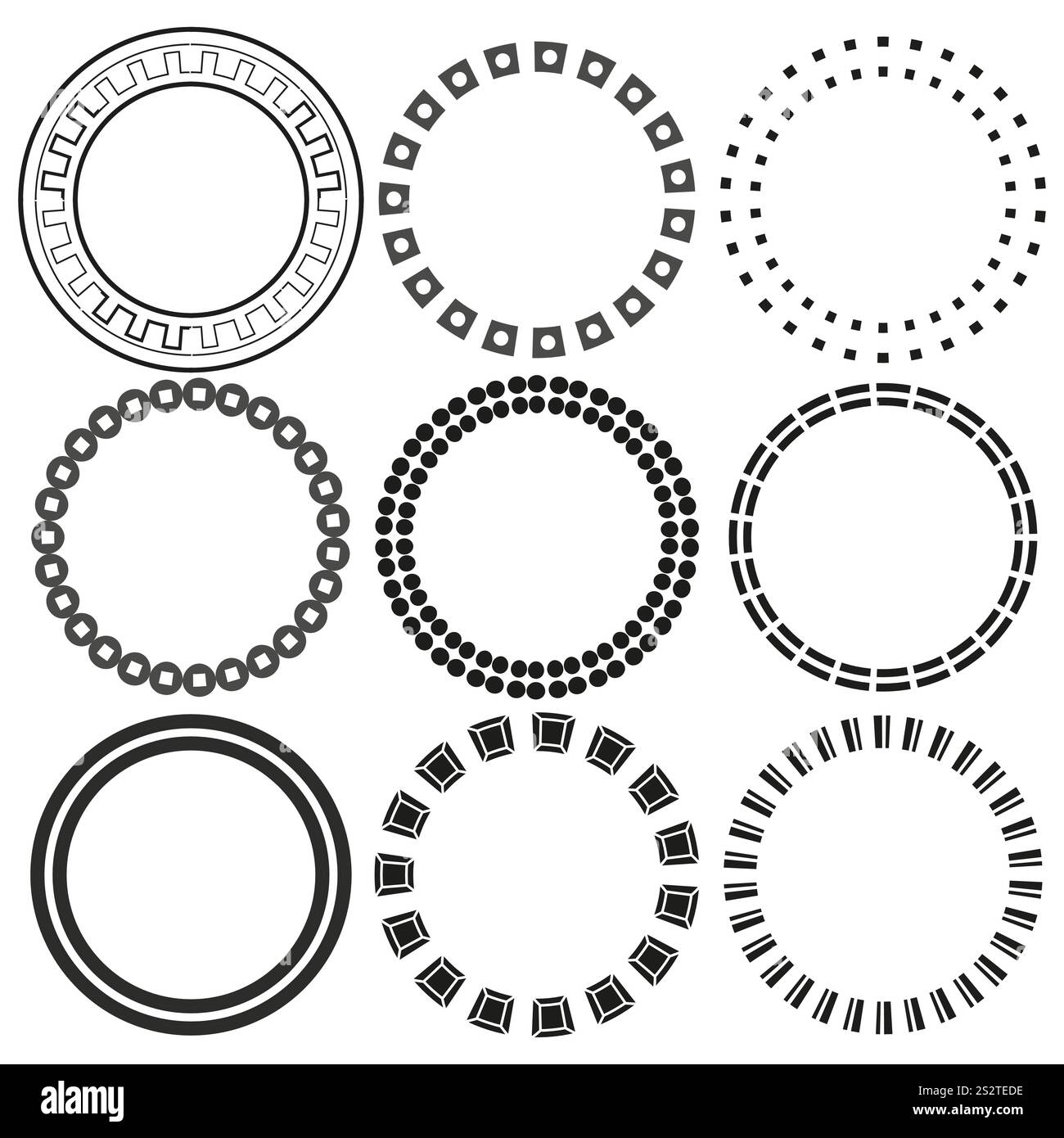Round frame set. Circular decorative design. Geometric black outlines ...