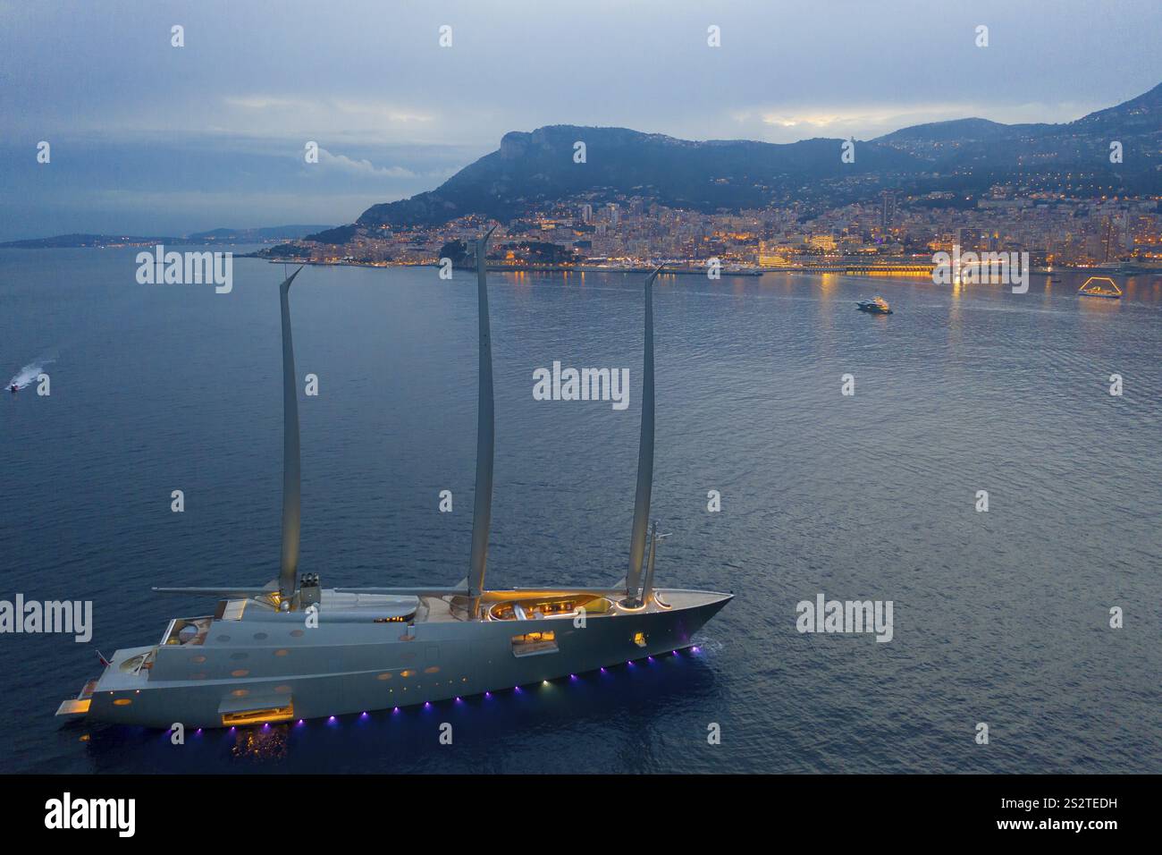 Aerial view 143 metre long Sailing Yacht A, largest sailing yacht in ...