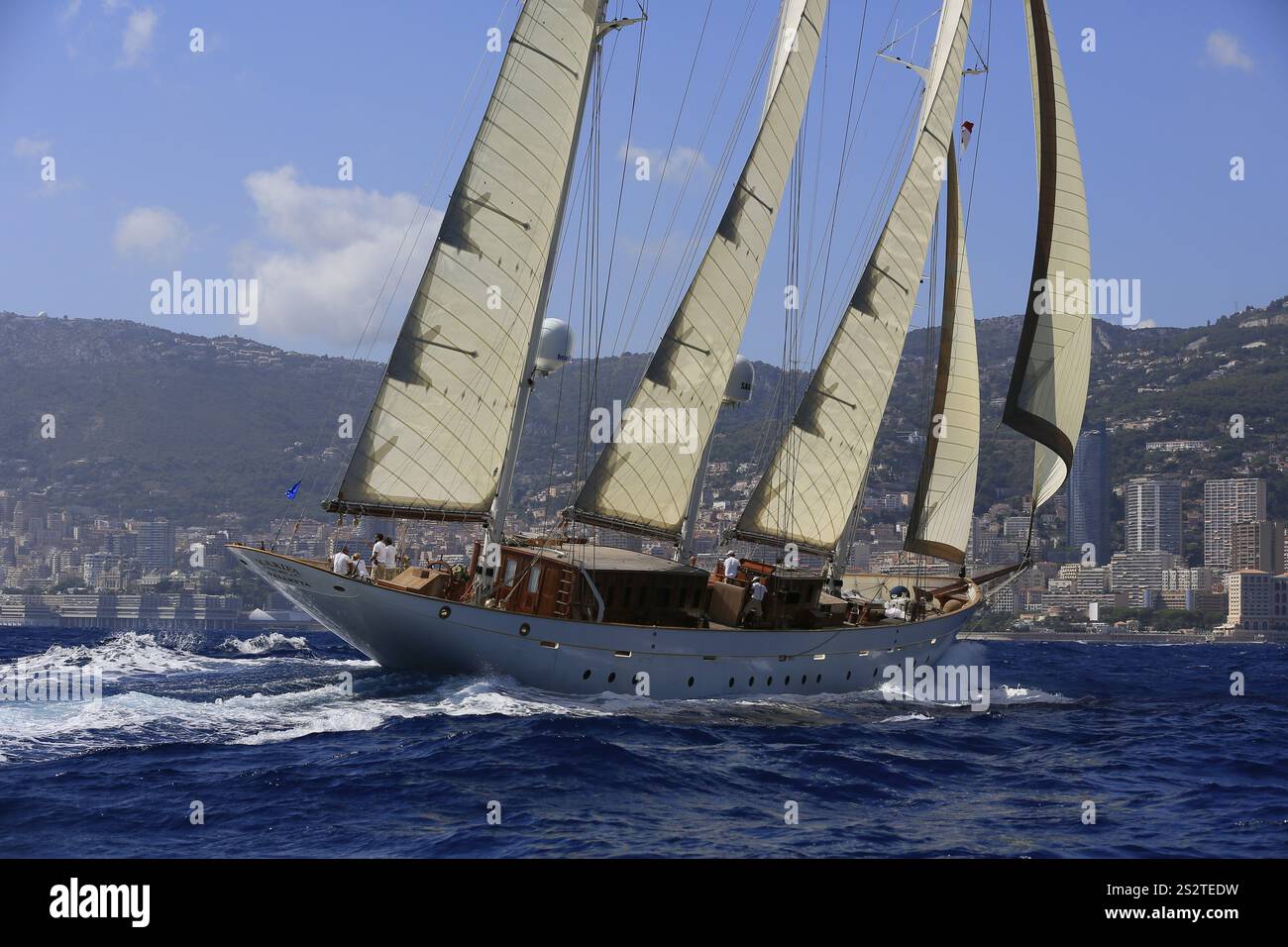 90-year-old sailing yacht Three-masted topsail schooner XARIFA sails ...