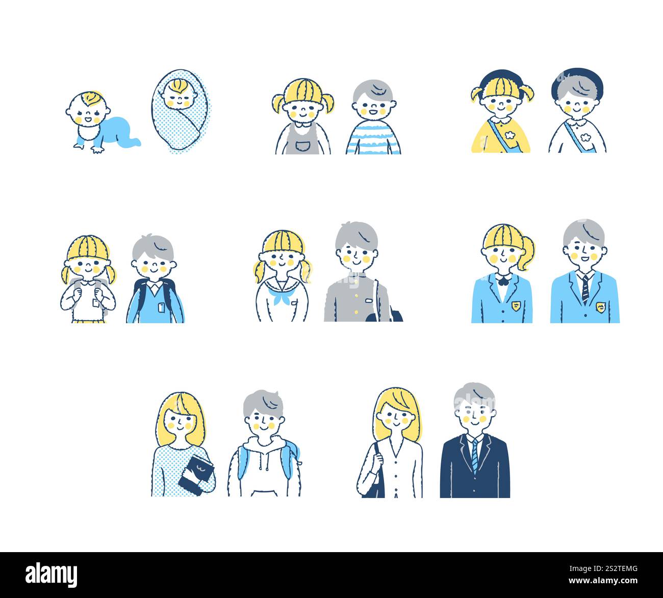 Growth stages from baby to adult Male and female set Stock Photo - Alamy