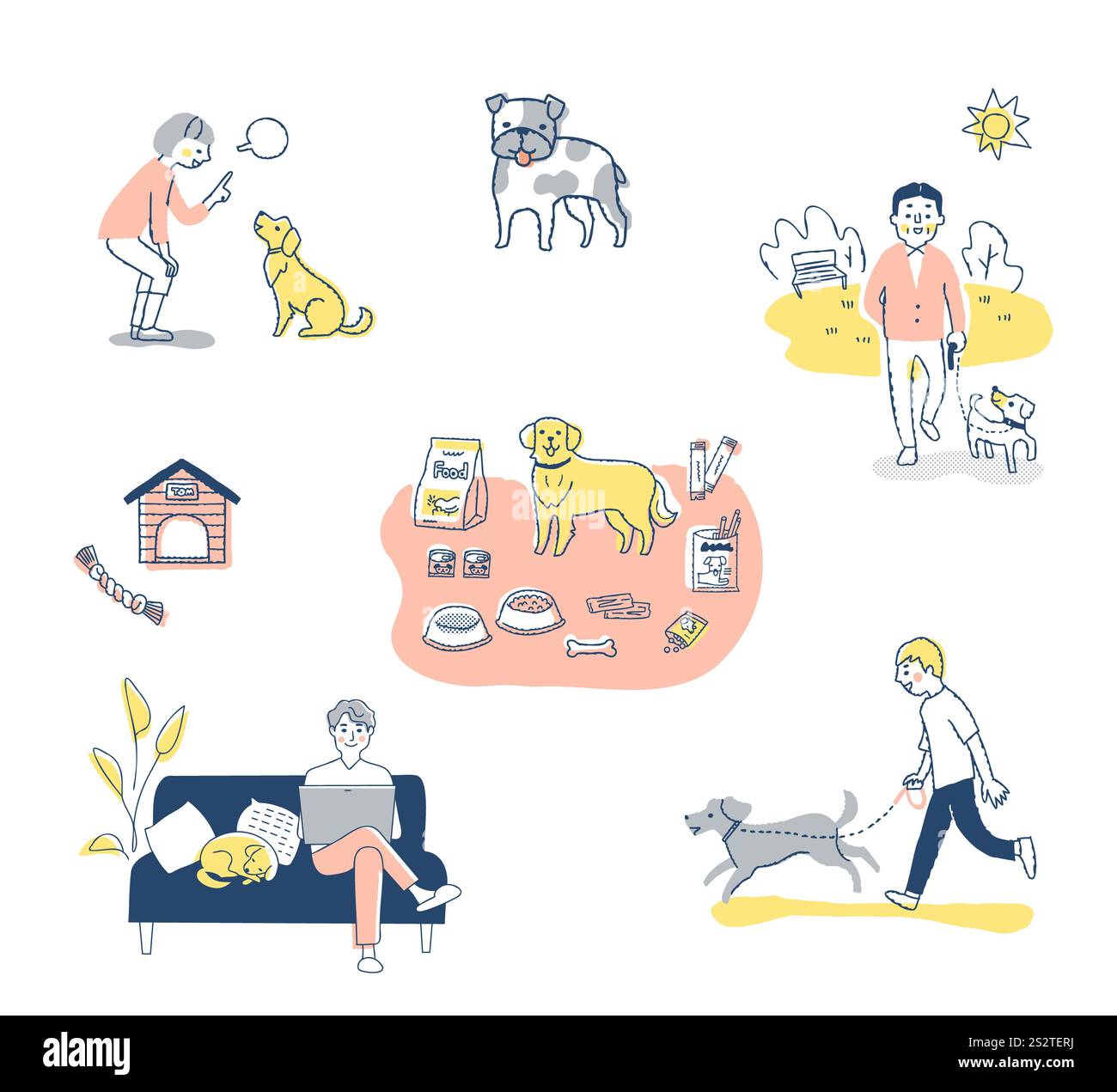 Various Life with pets scene Set Stock Photo - Alamy