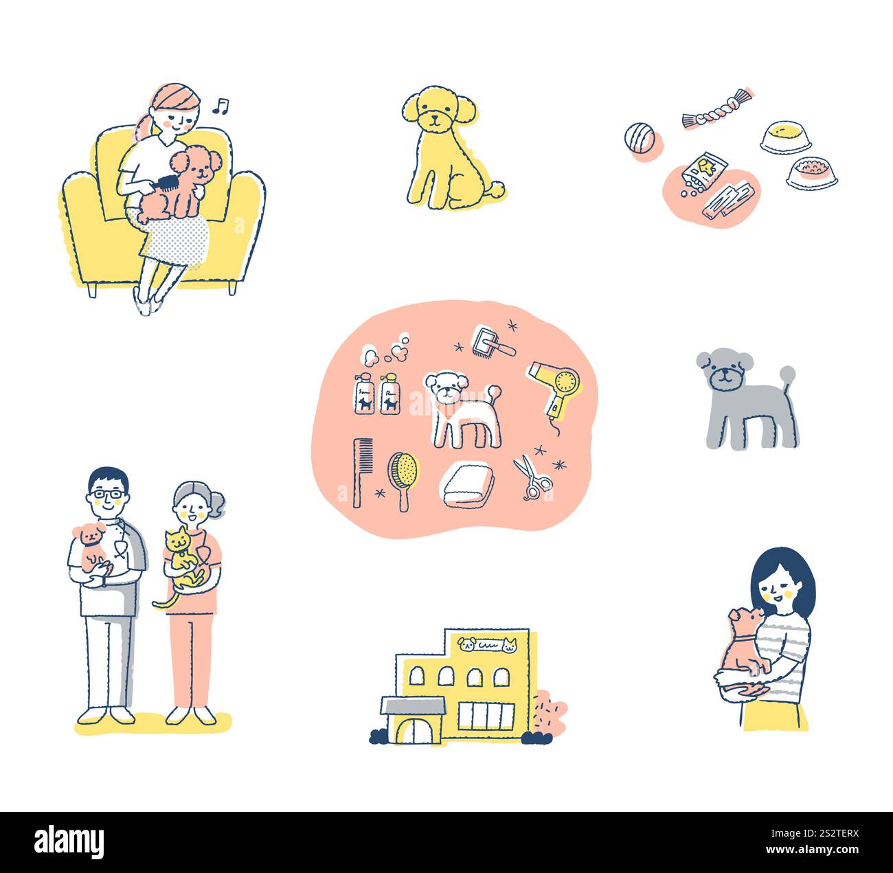 Various Life with pets scene Set Stock Photo - Alamy