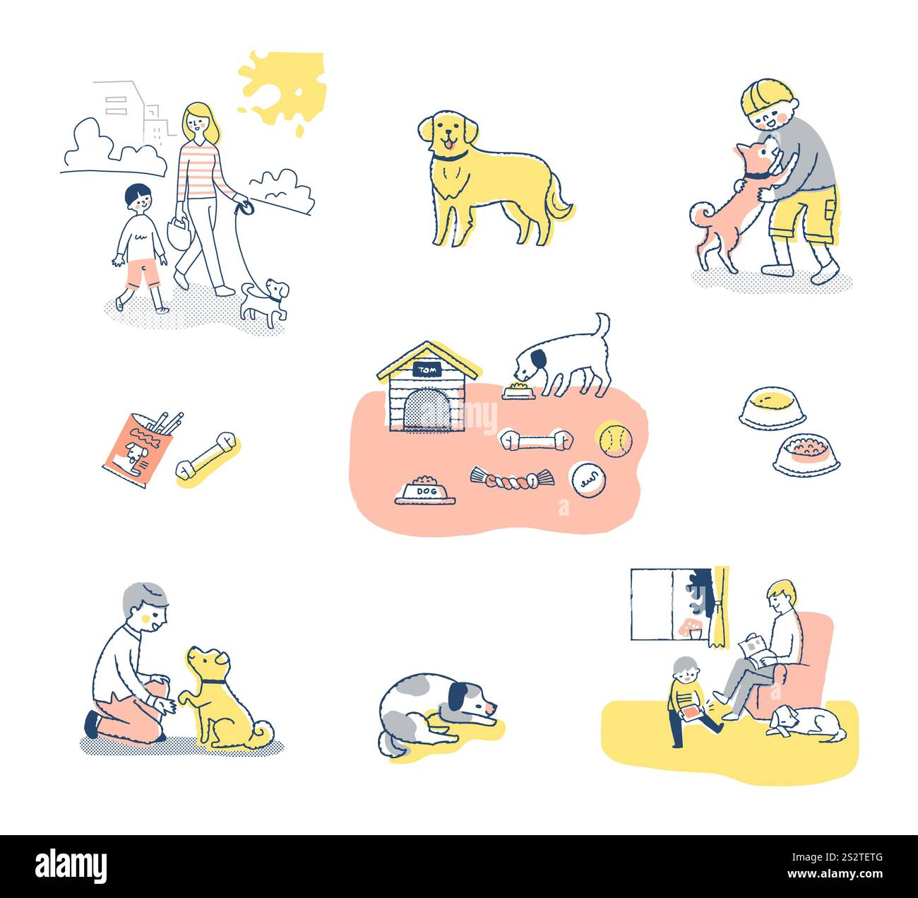 Various Life with pets scene Set Stock Photo - Alamy