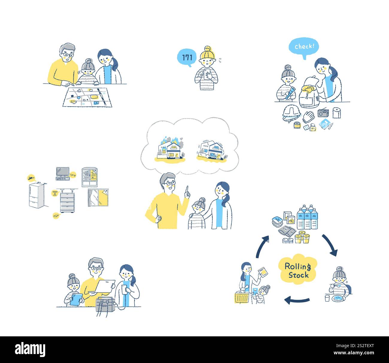Disaster preparedness and emergency supplies illustration set Stock ...