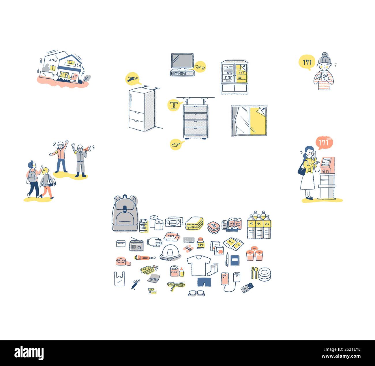 Disaster preparedness and emergency supplies illustration set Stock ...