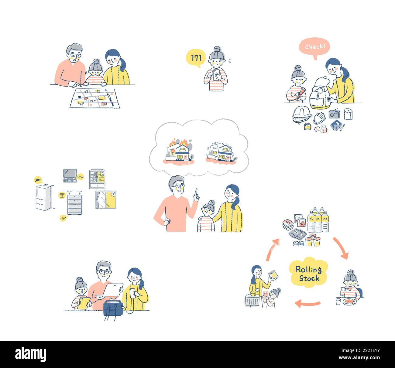 Disaster preparedness and emergency supplies illustration set Stock ...