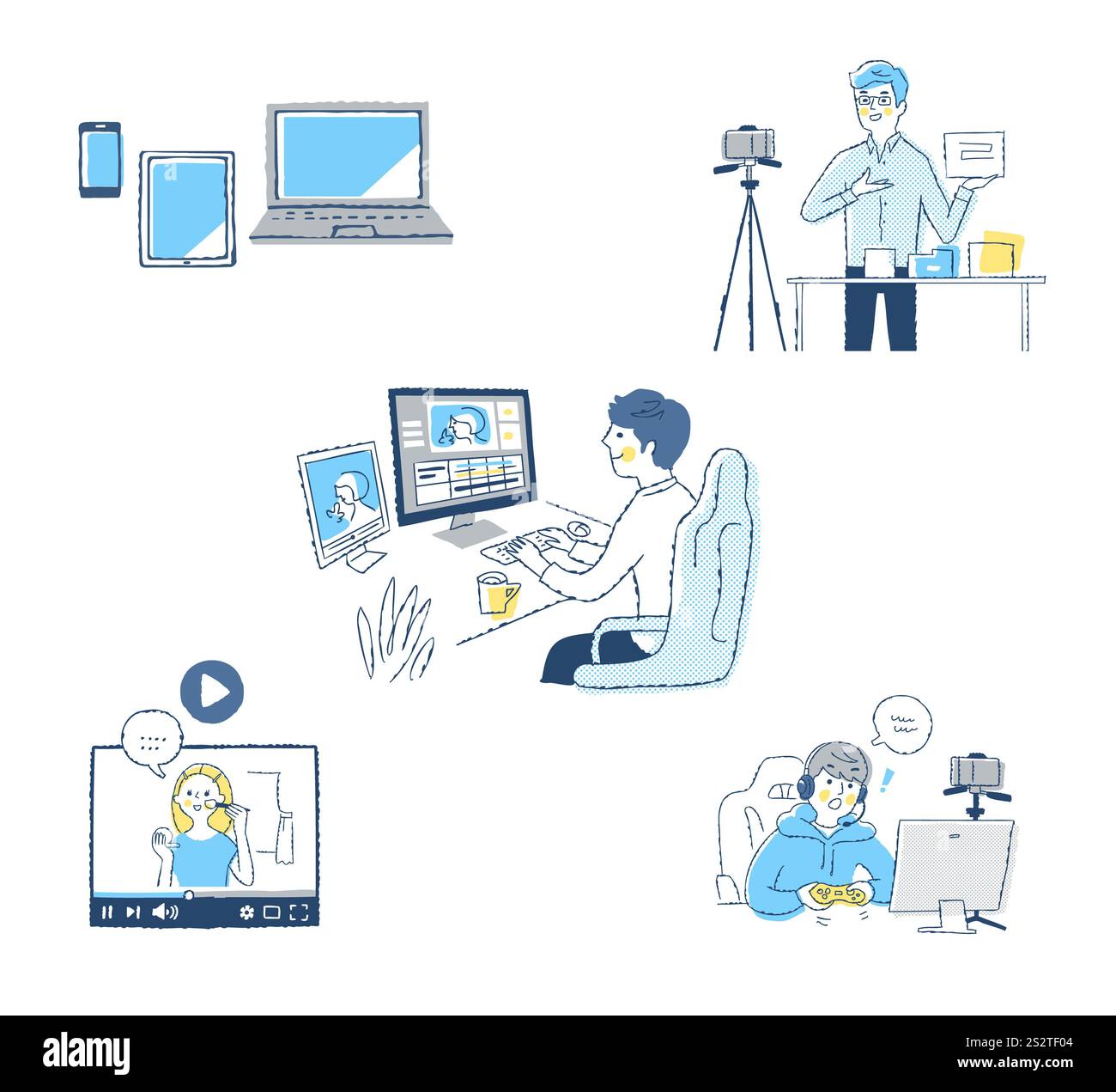 Various video streaming scenes Set Stock Photo - Alamy