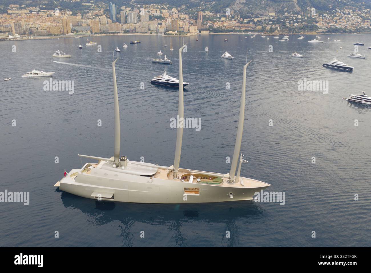 Aerial view 143 metre long Sailing Yacht A, largest sailing yacht in ...