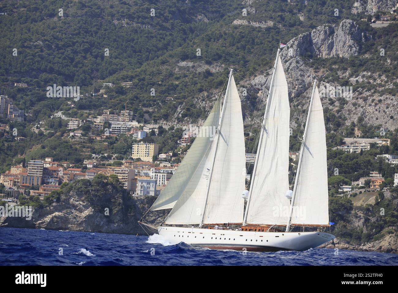 90-year-old sailing yacht Three-masted topsail schooner XARIFA sails ...