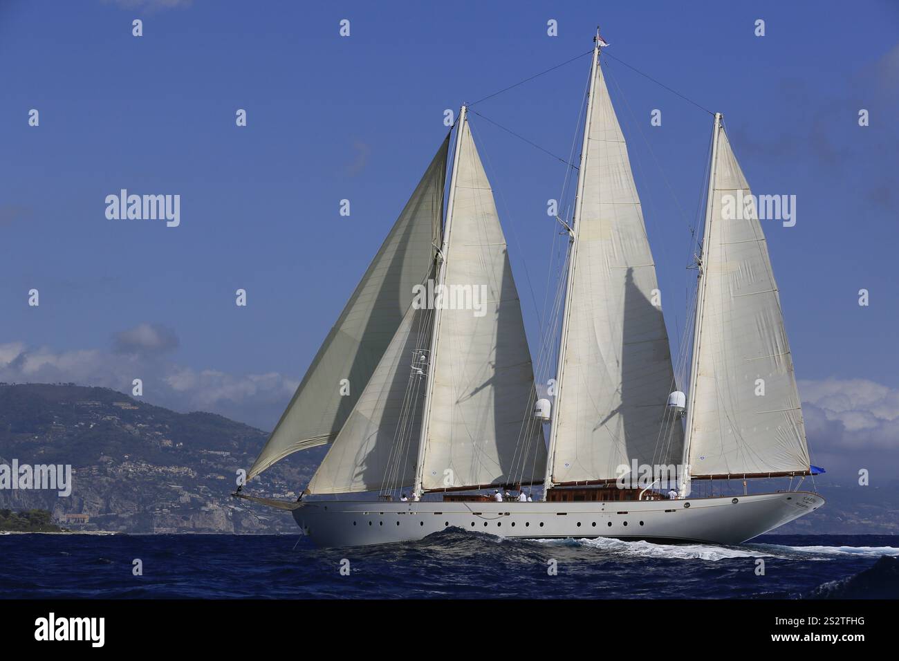 90-year-old sailing yacht Three-masted topsail schooner XARIFA sails ...
