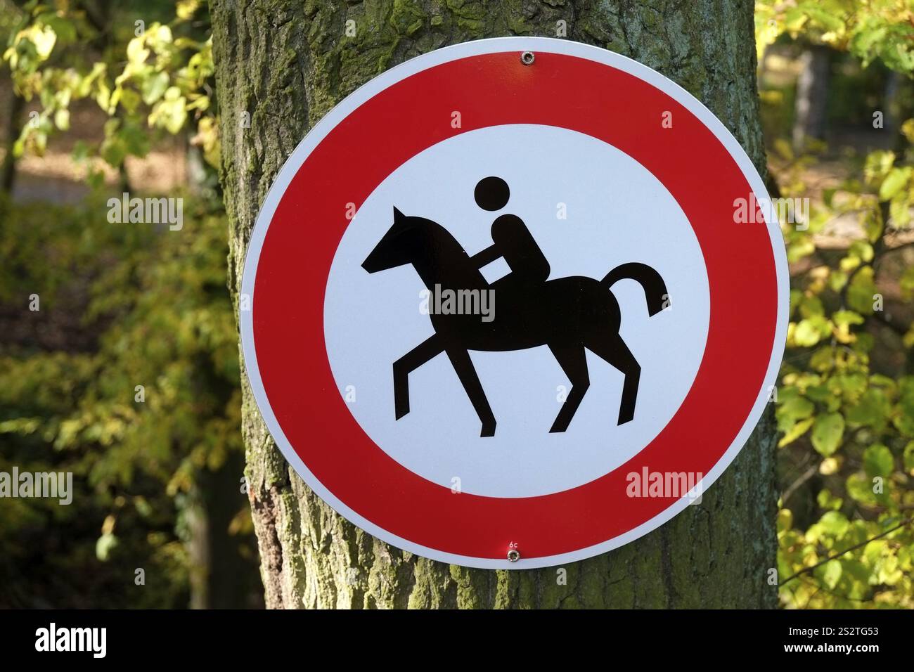 No horse riding traffic sign: Round sign with red border, white inner ...