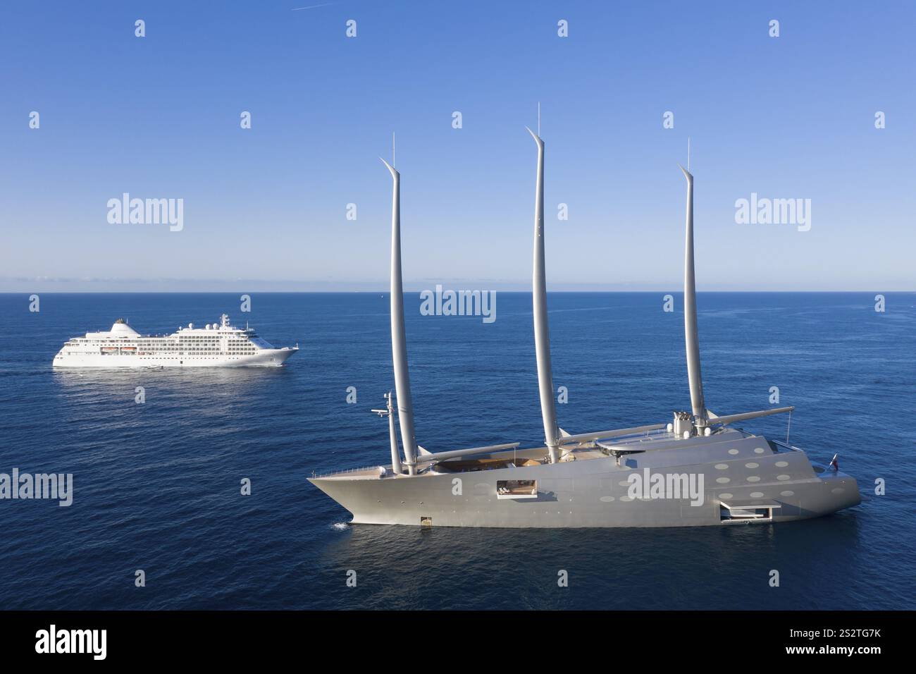 Aerial view 143 metre long three-master Sailing Yacht A, largest ...