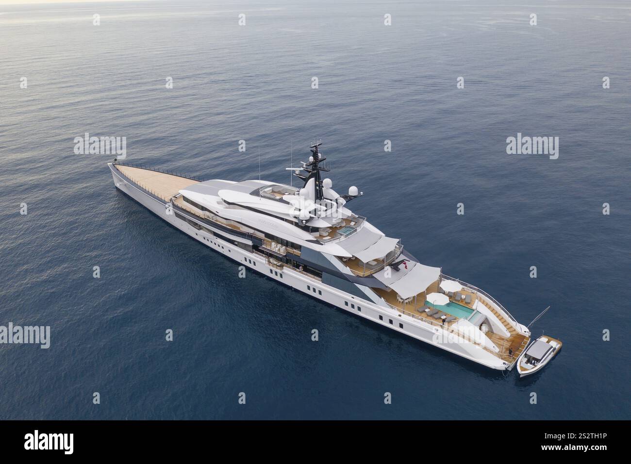 Aerial view of 109 metre motor yacht Bravo Eugenia, delivered in 2018 ...