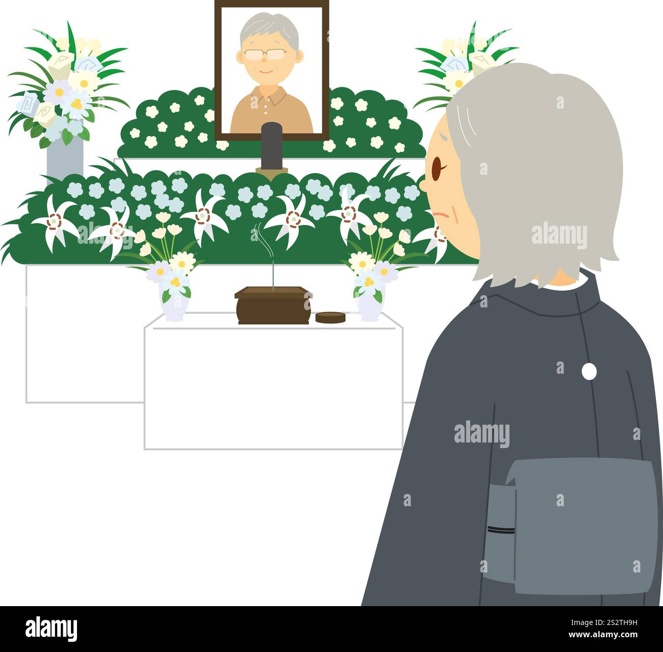 Senior woman gazing at her husband's portrait at a funeral Stock Photo ...
