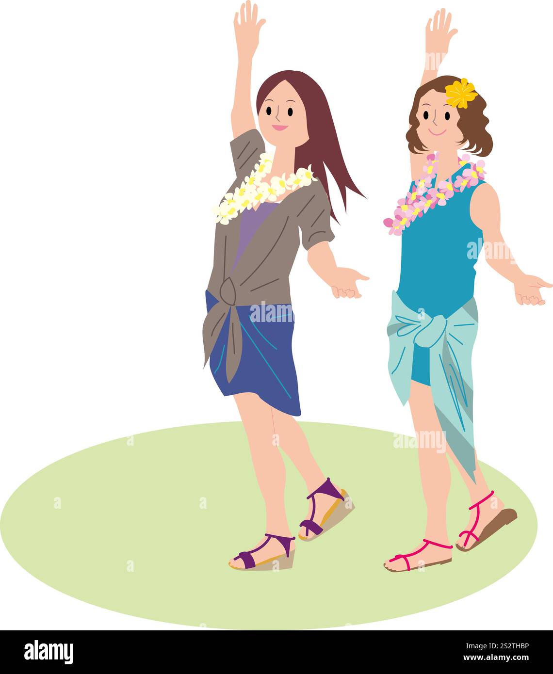 Two young women experiencing hula dancing Stock Photo - Alamy