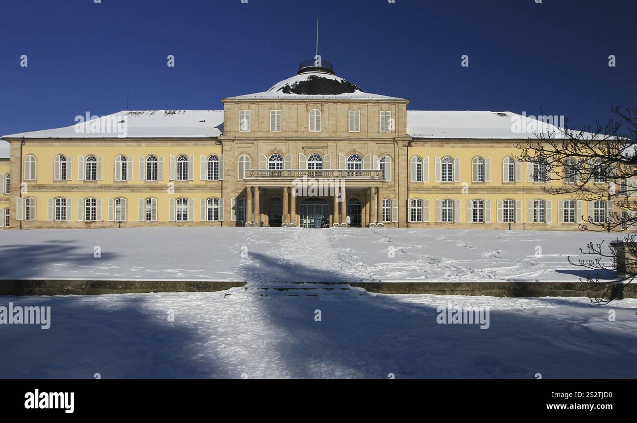 Snow-covered palace garden of Hohenheim Palace, University of Hohenheim ...