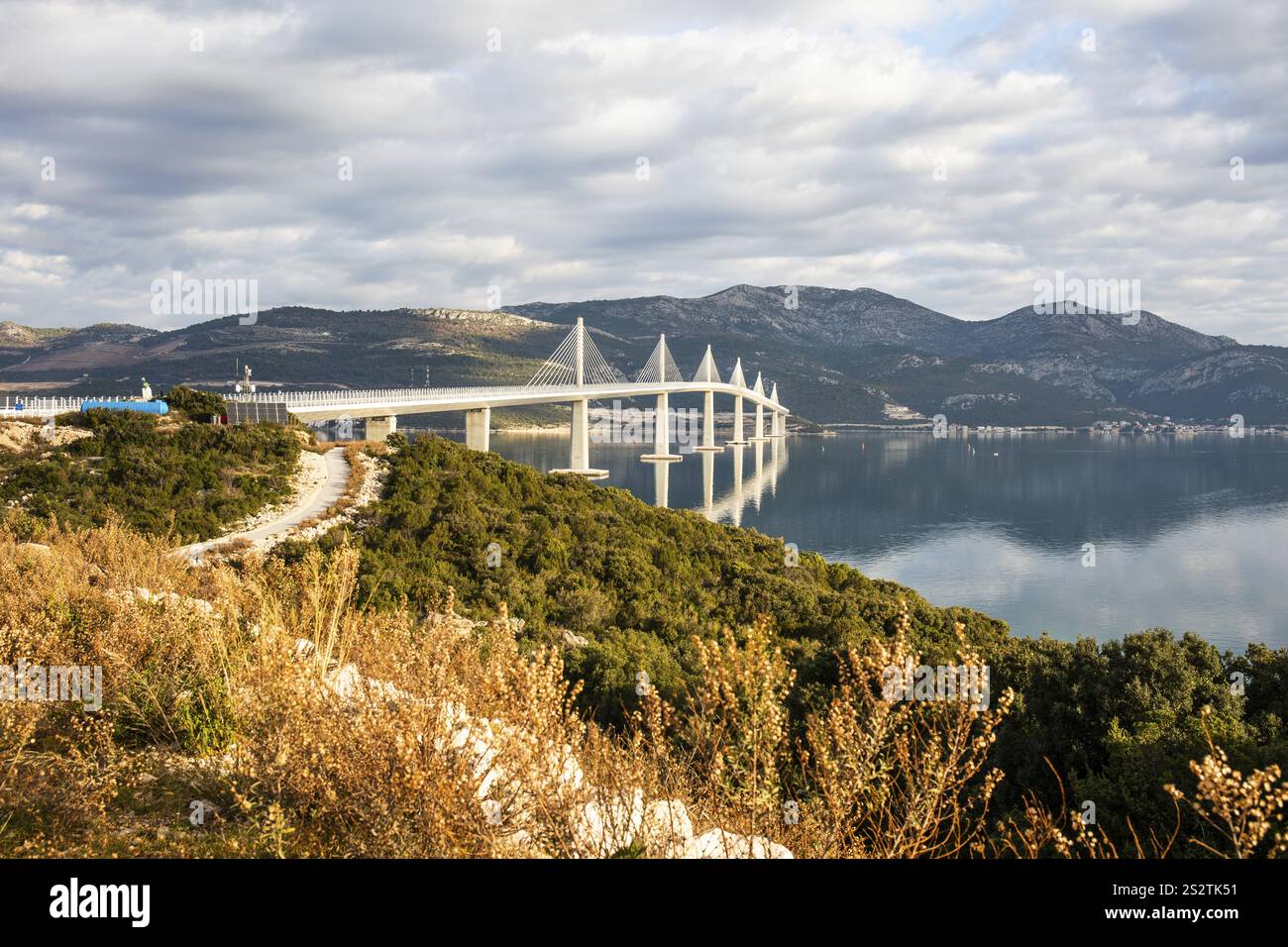 Peljesac Bridge, two-lane cable-stayed bridge between the Peljesac ...