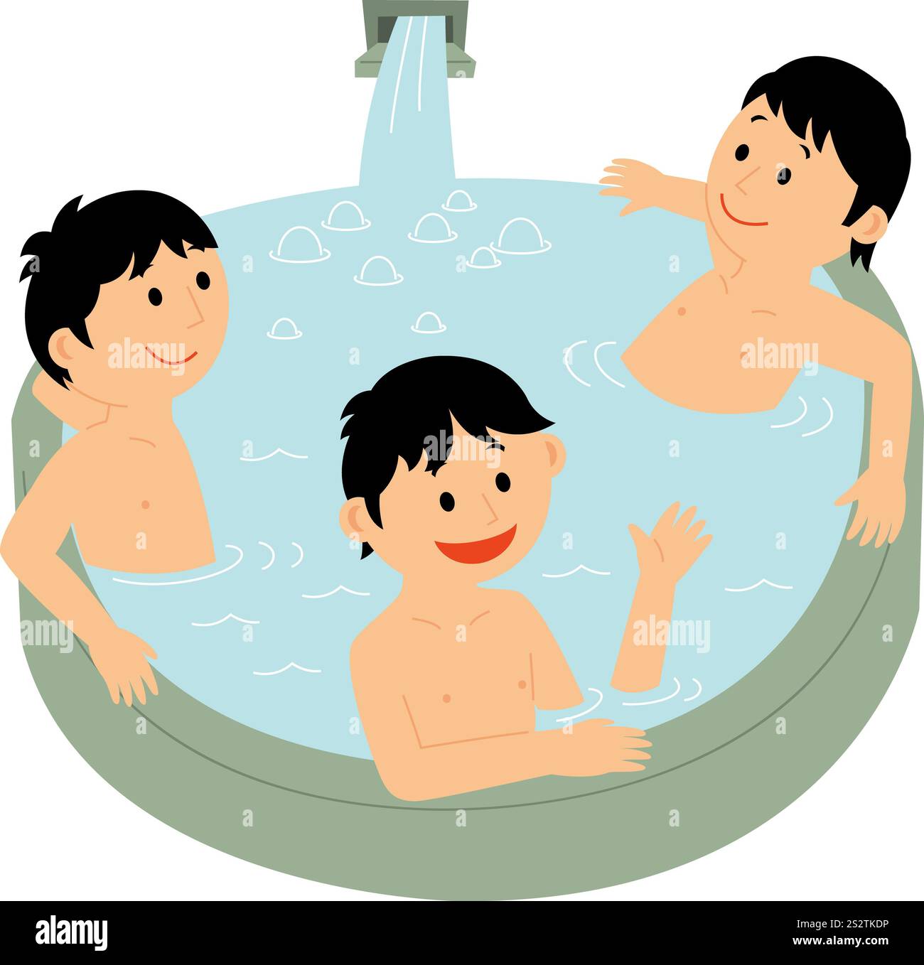 Three young men bathing in a large public bath at the camp Stock Photo ...