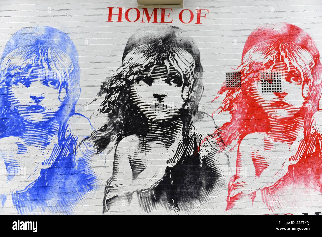 Mural with three Les Miserables figures in red, blue and black, London ...