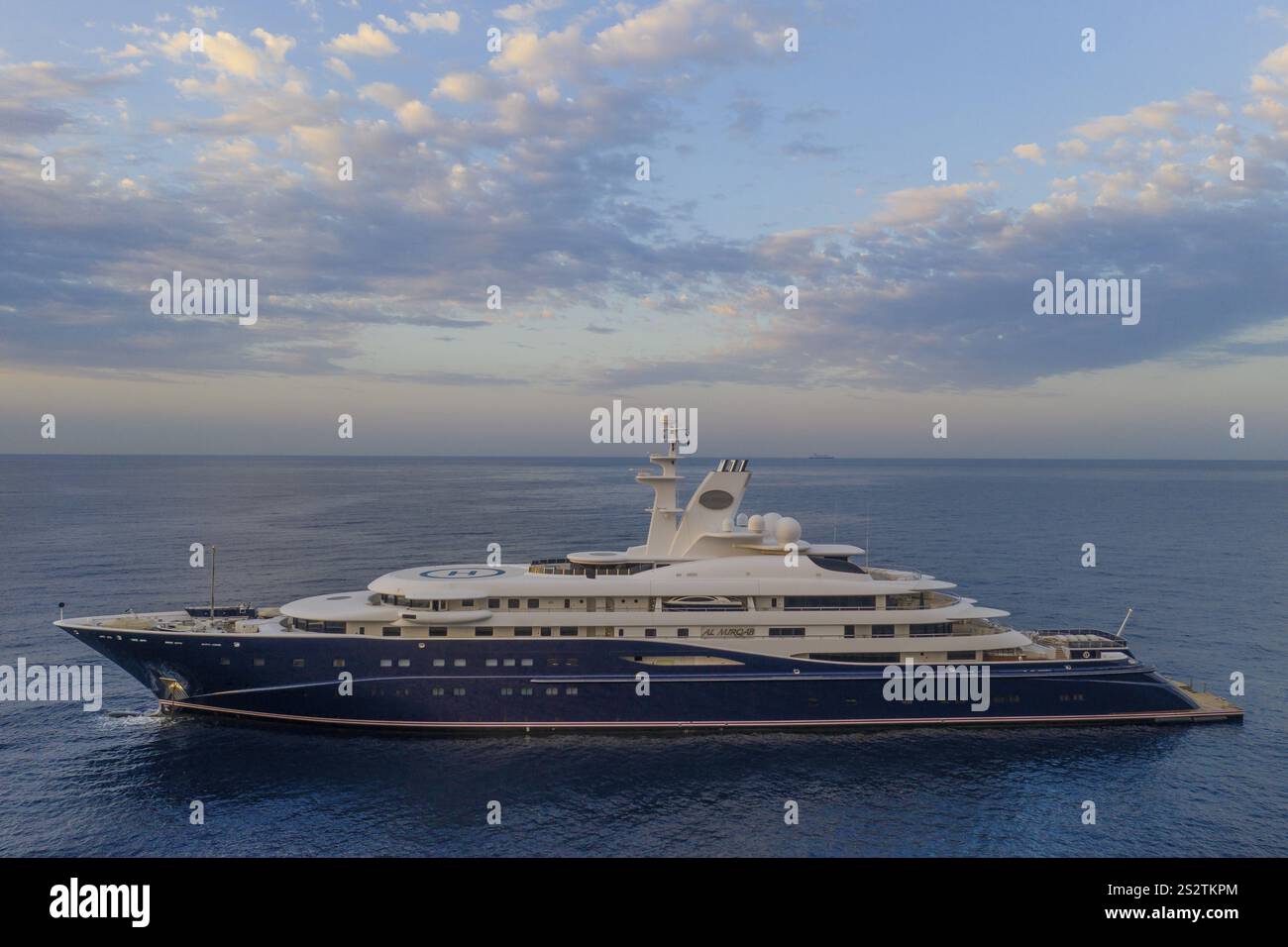 Aerial view of 133 metre motor yacht AL MIRQAB, delivered in 2008 by ...
