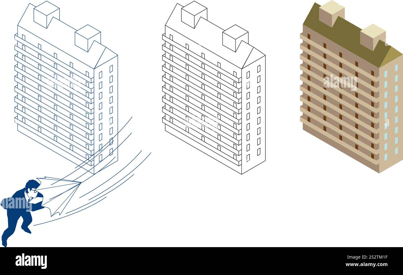 High-rise apartment building and businessman facing headwind Stock ...