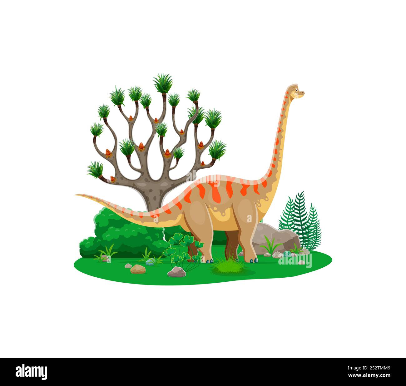 Brachiosaurus prehistoric dinosaur cartoon character. Isolated vector ...