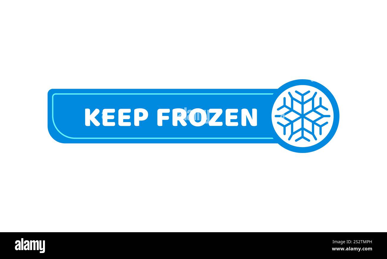 Blue frozen cold product icon, ice crystal label and badge with ...