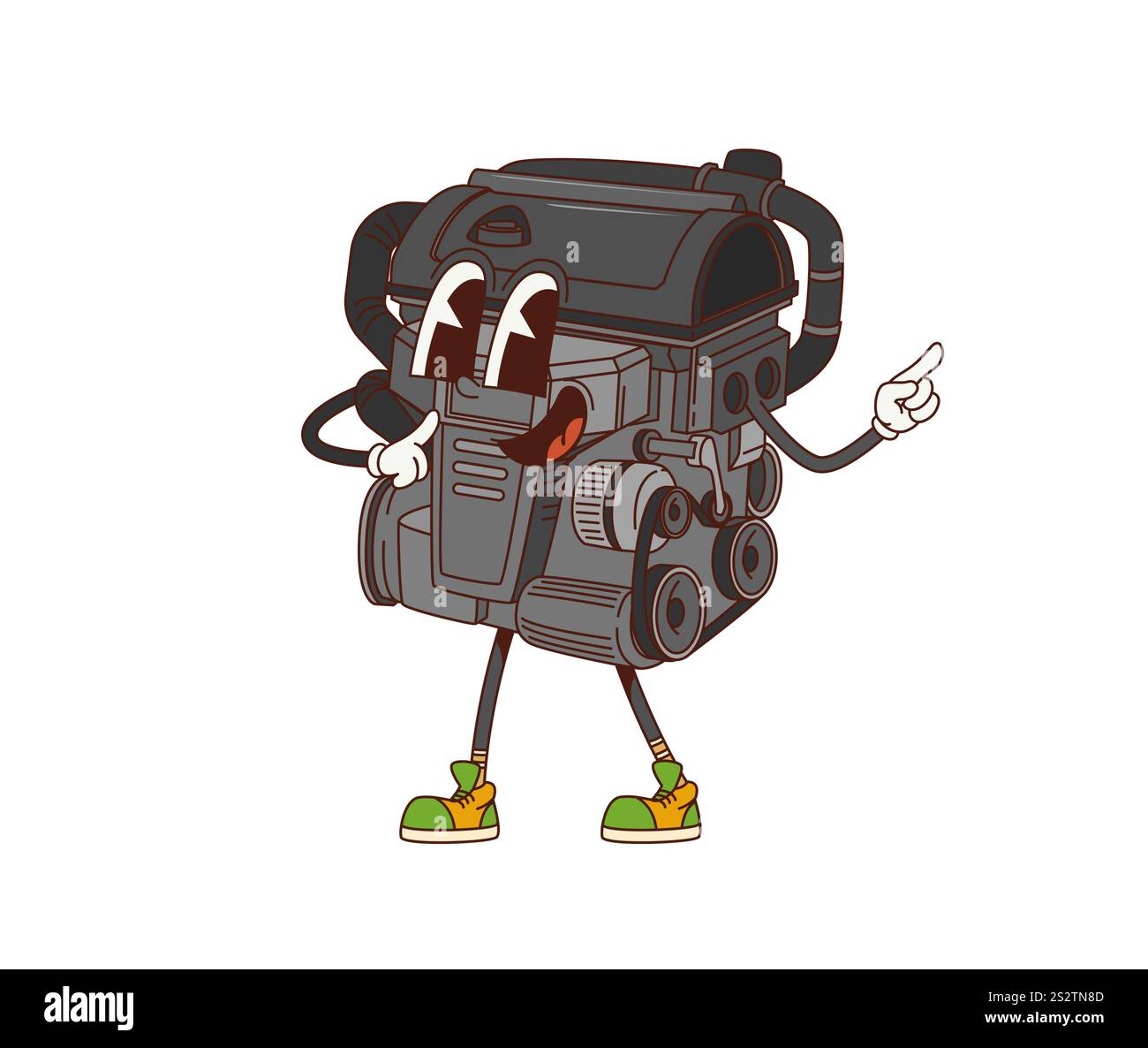Cartoon retro groovy car engine character. Vehicle combustion engine ...