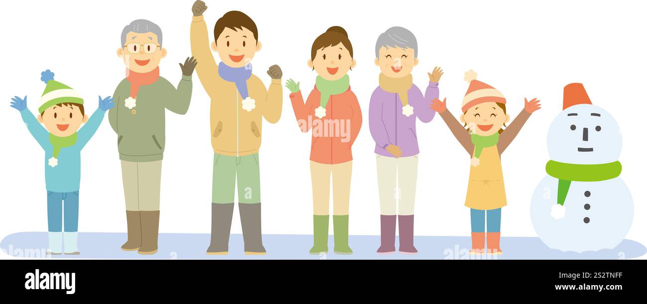 Family of three generations playing in the snow Stock Photo - Alamy