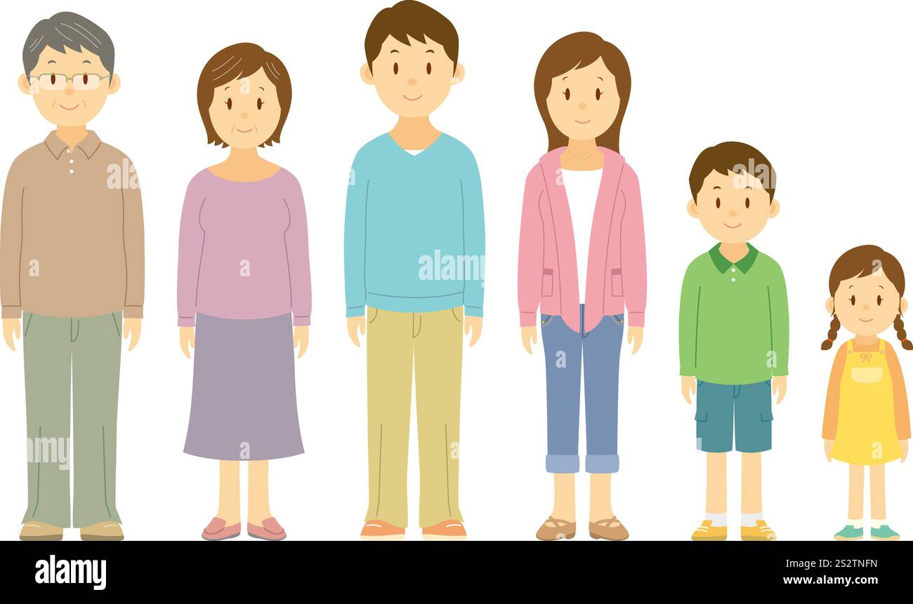 Three generation family standing side by side Stock Photo - Alamy