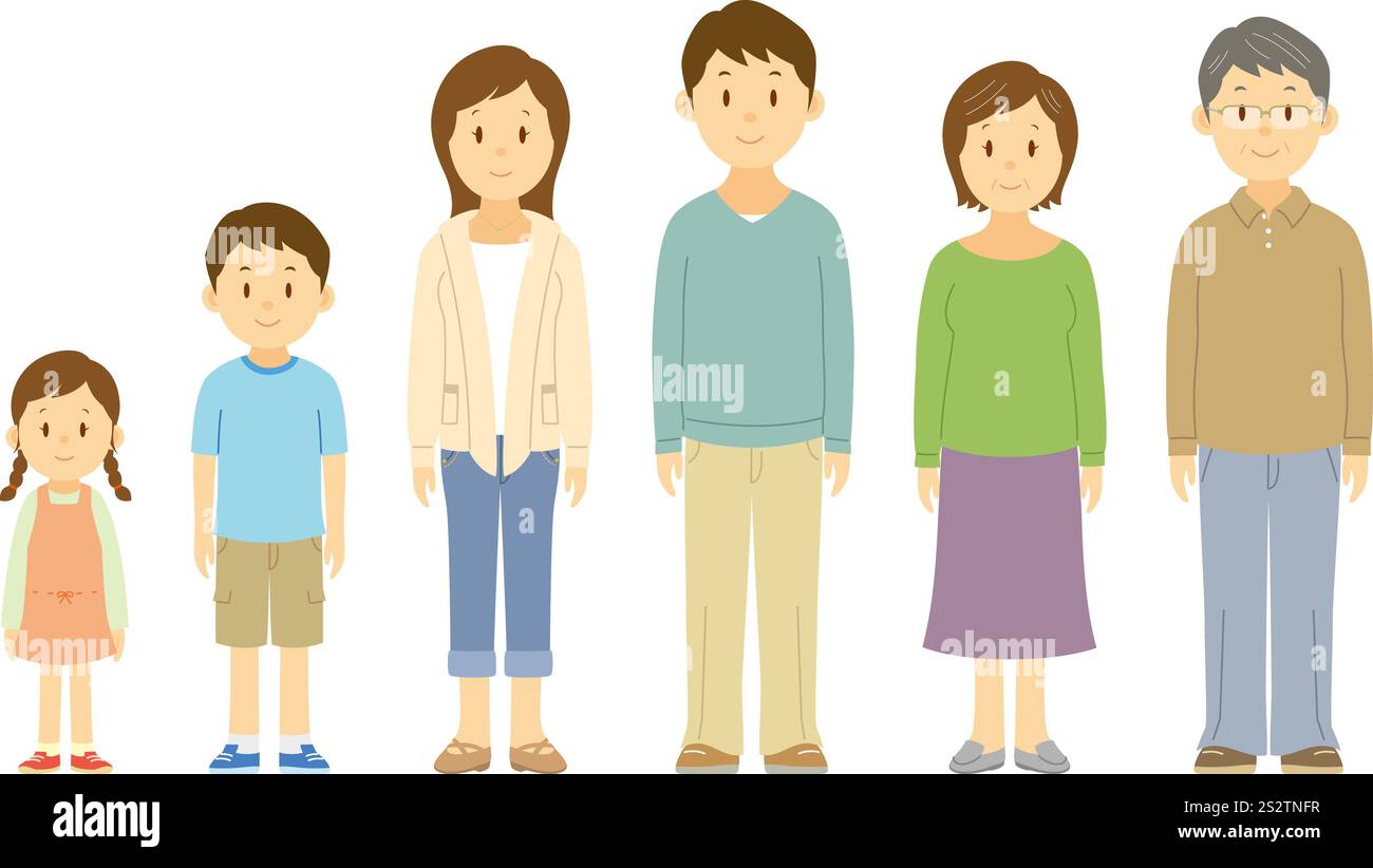 Three generation family standing side by side Stock Photo - Alamy
