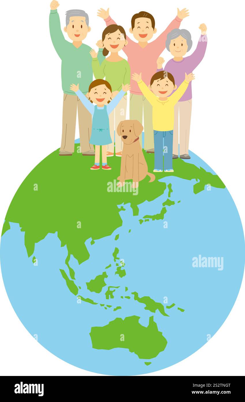 Three-generation family and the earth Stock Photo - Alamy