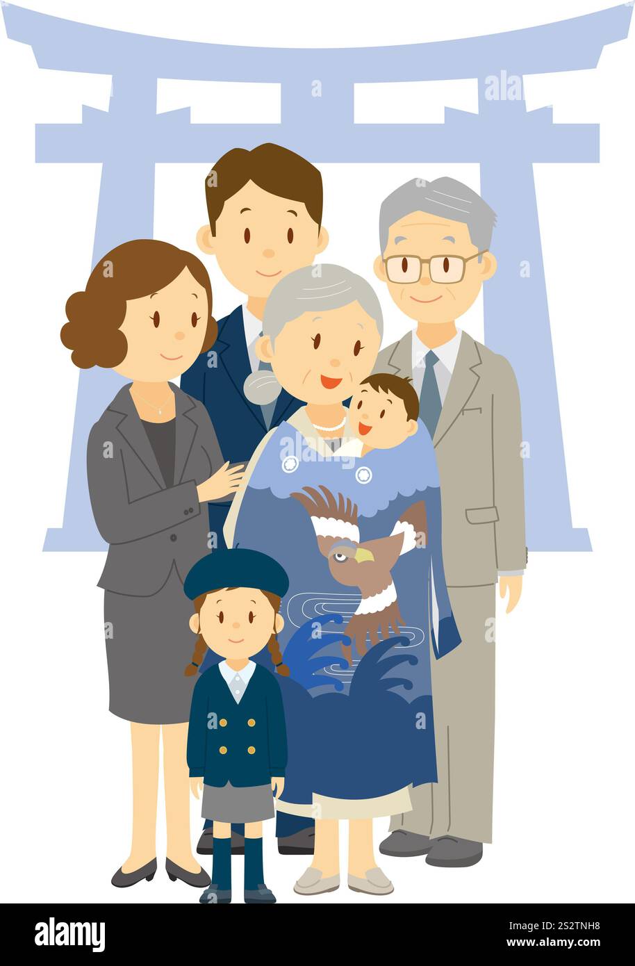 Family of three generations visiting the shrine Stock Photo - Alamy