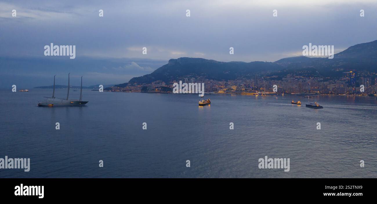 Aerial view 143 metre long Sailing Yacht A, largest sailing yacht in ...