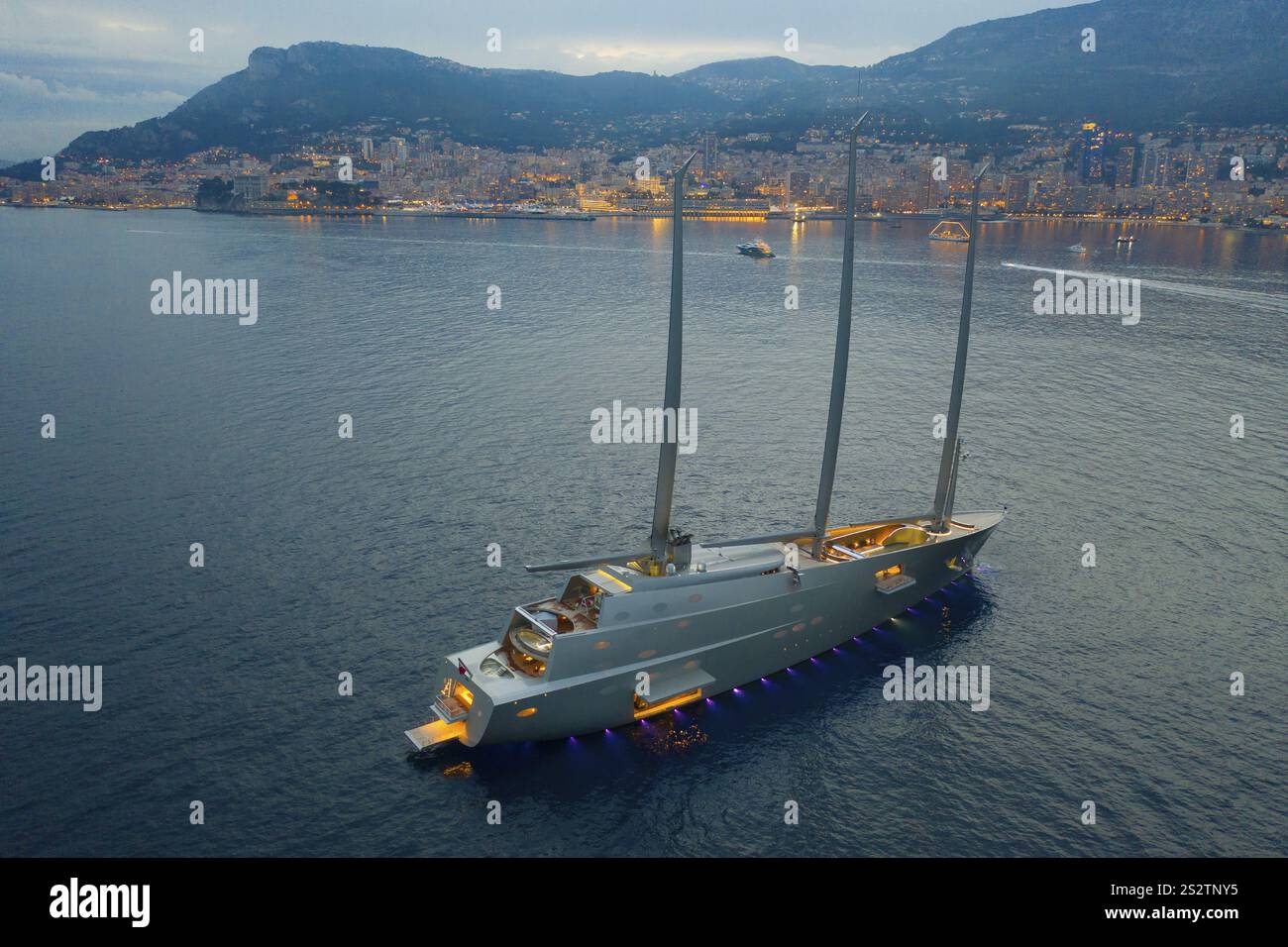 Aerial view 143 metre long Sailing Yacht A, largest sailing yacht in ...