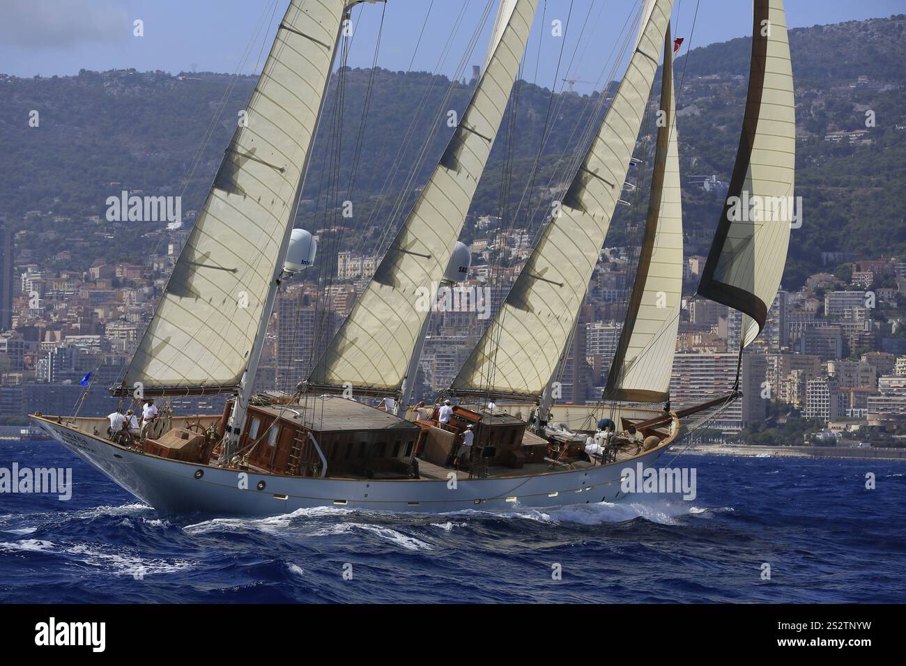 90-year-old sailing yacht Three-masted topsail schooner XARIFA sails ...