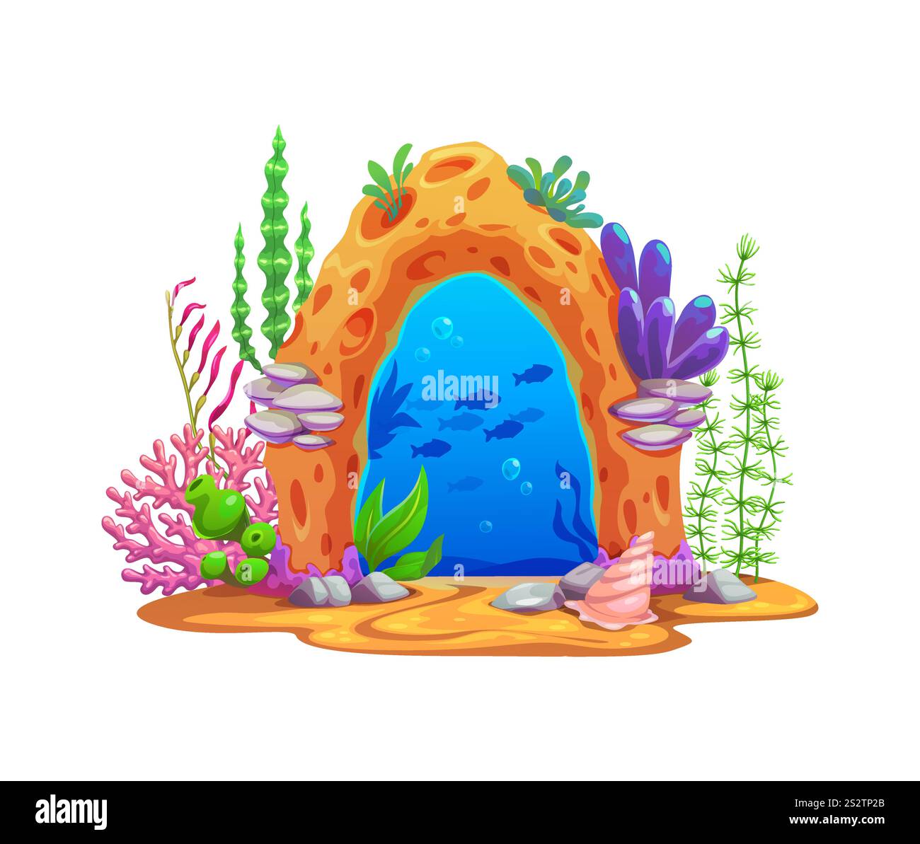 Magic game underwater sea portal, stone gate and door. Cartoon vector ...