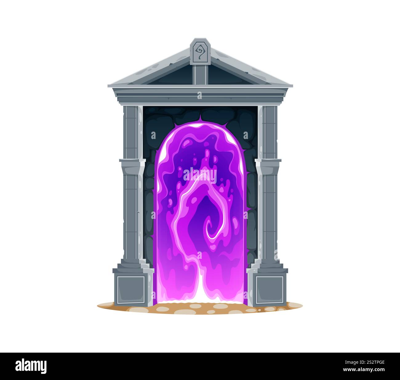 Magic portal door, fantasy stone gate and door game asset. Cartoon ...