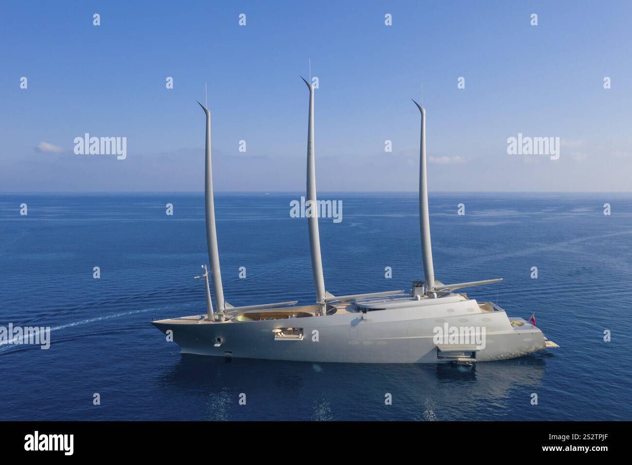 Aerial view 143 metre long three-master Sailing Yacht A, the largest ...