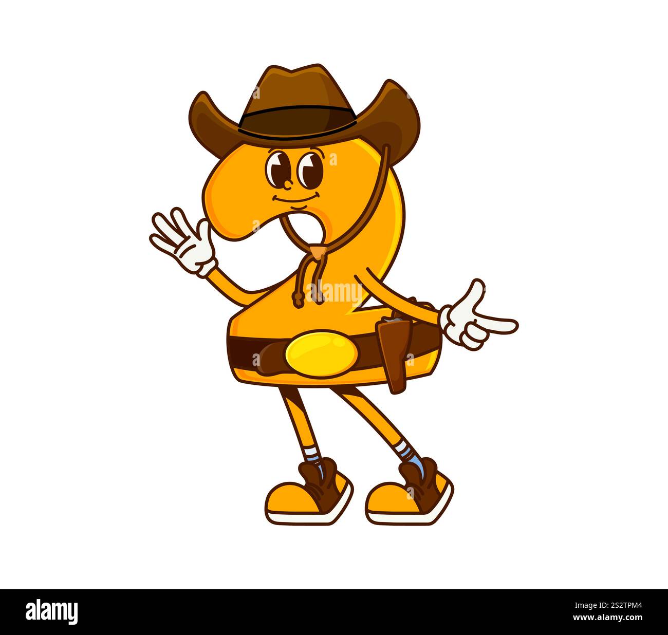 Groovy cartoon math number 2 character as cowboy or Western bandit ...